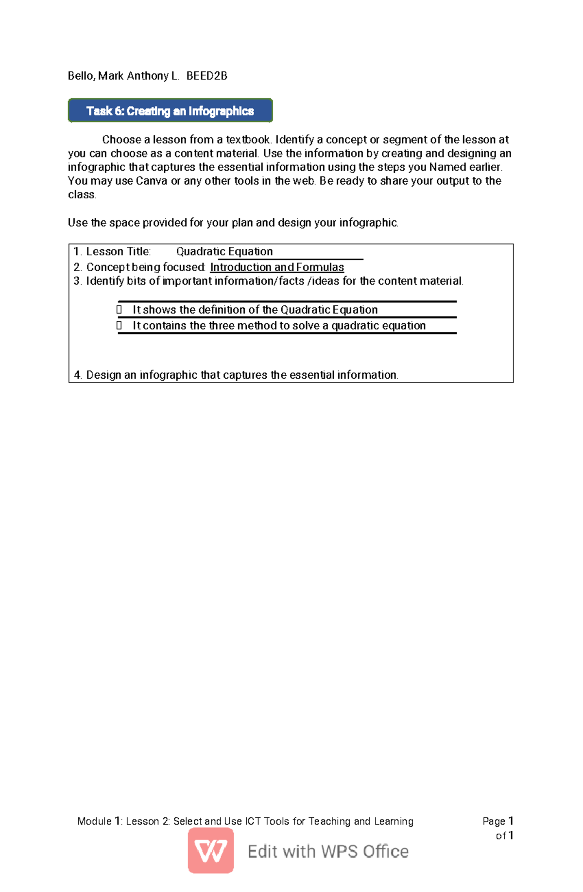 Bello M3 L2 T6 Output - educational purposes - Module 1 : Lesson 2: Select and Use ICT Tools for ...