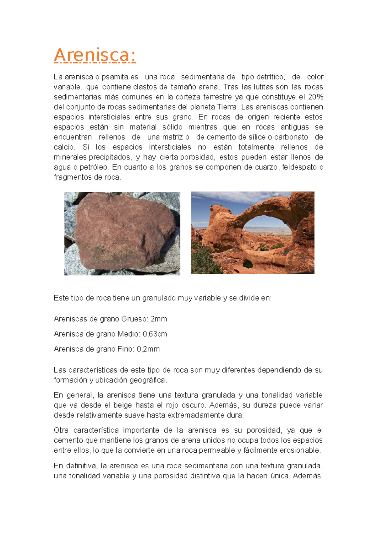 Arenisca Geologia Semana 7 - Arenisca: La arenisca o psamita es una ...