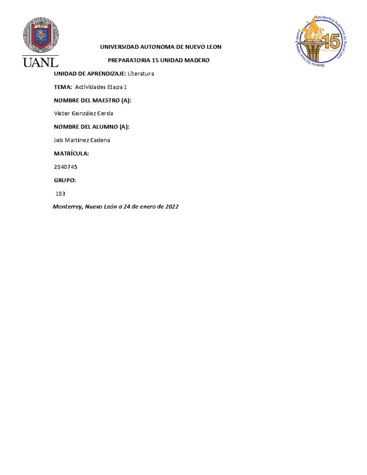 AR Etapa 1 LITj - UNIVERSIDAD AUTONOMA DE NUEVO LEON PREPARATORIA 15 ...