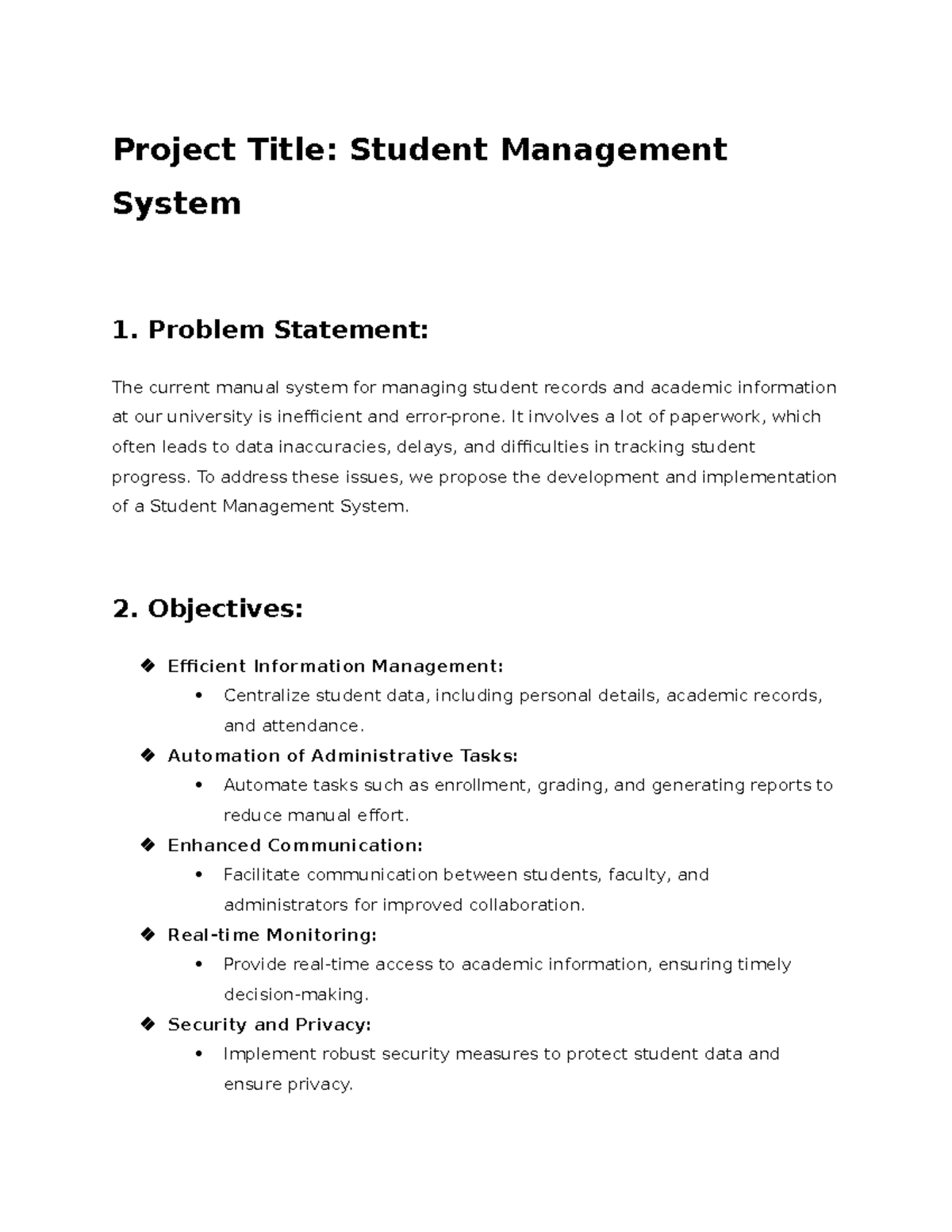 Student Management System UML Diagram - Project Title: Student ...