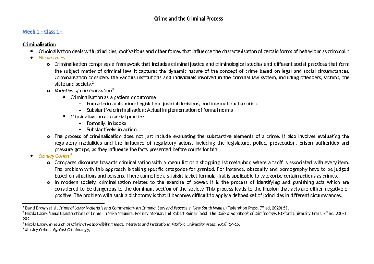 Crime and the Criminal Process - 1 Nicola Lacey o Criminalisation ...