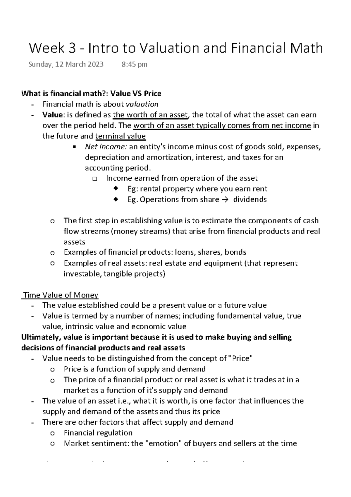 Week 3 - Intro to Valuation and Financial Math - What is financial math ...
