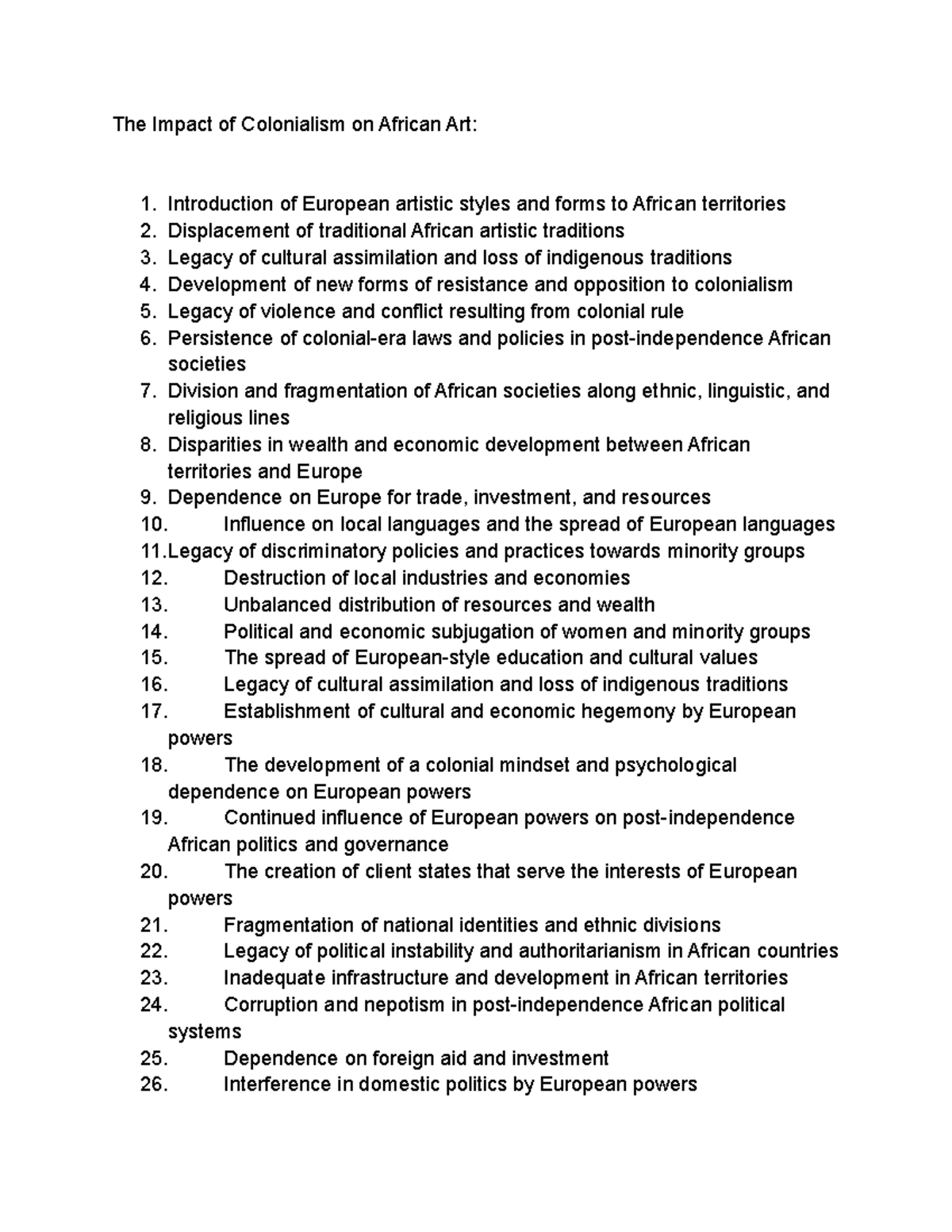 The Impact of Colonialism on African Art - The Impact of Colonialism on ...