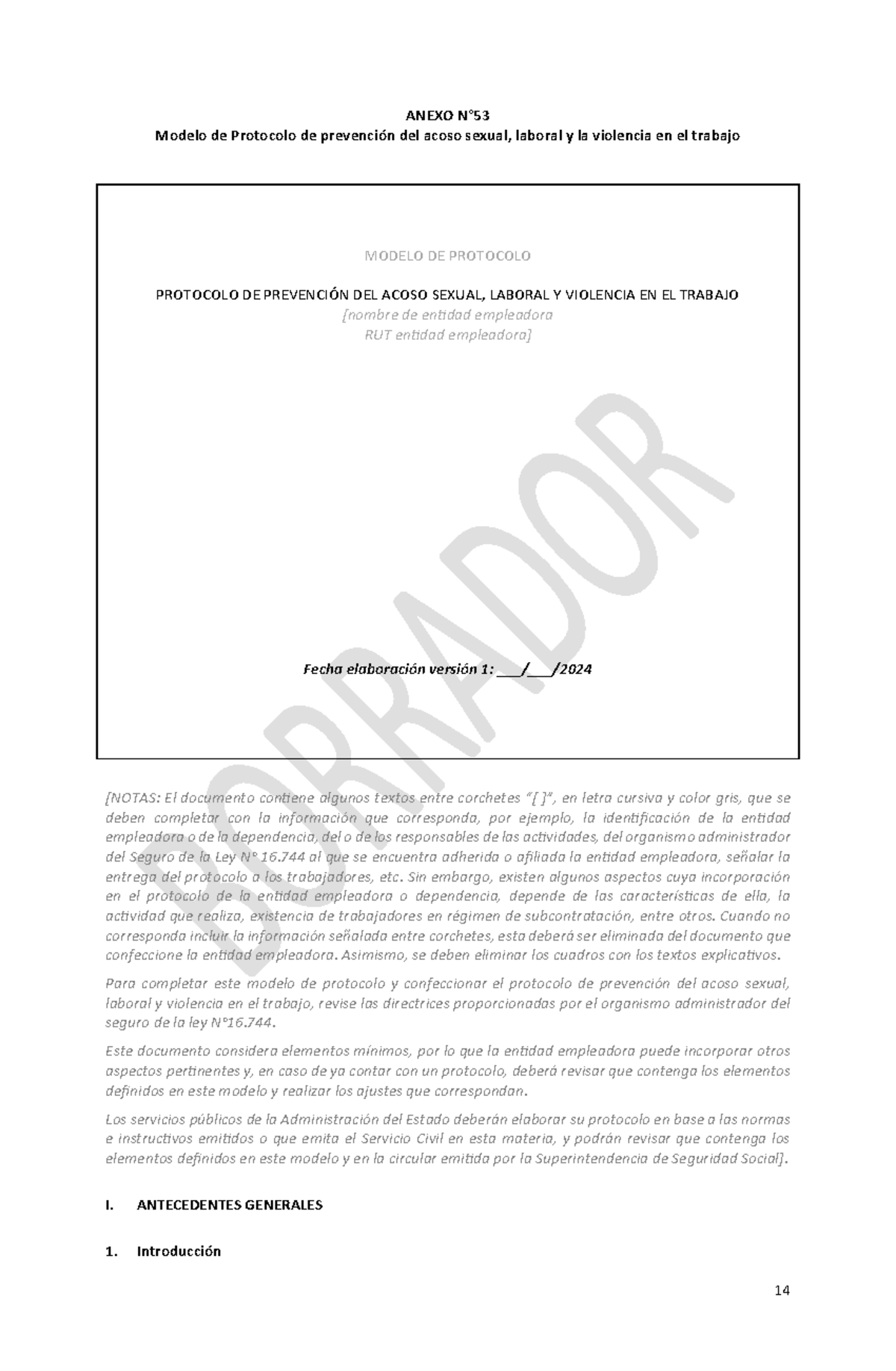 Modelo Protocolo Ley karin 2024 - ANEXO N° Modelo de Protocolo de ...