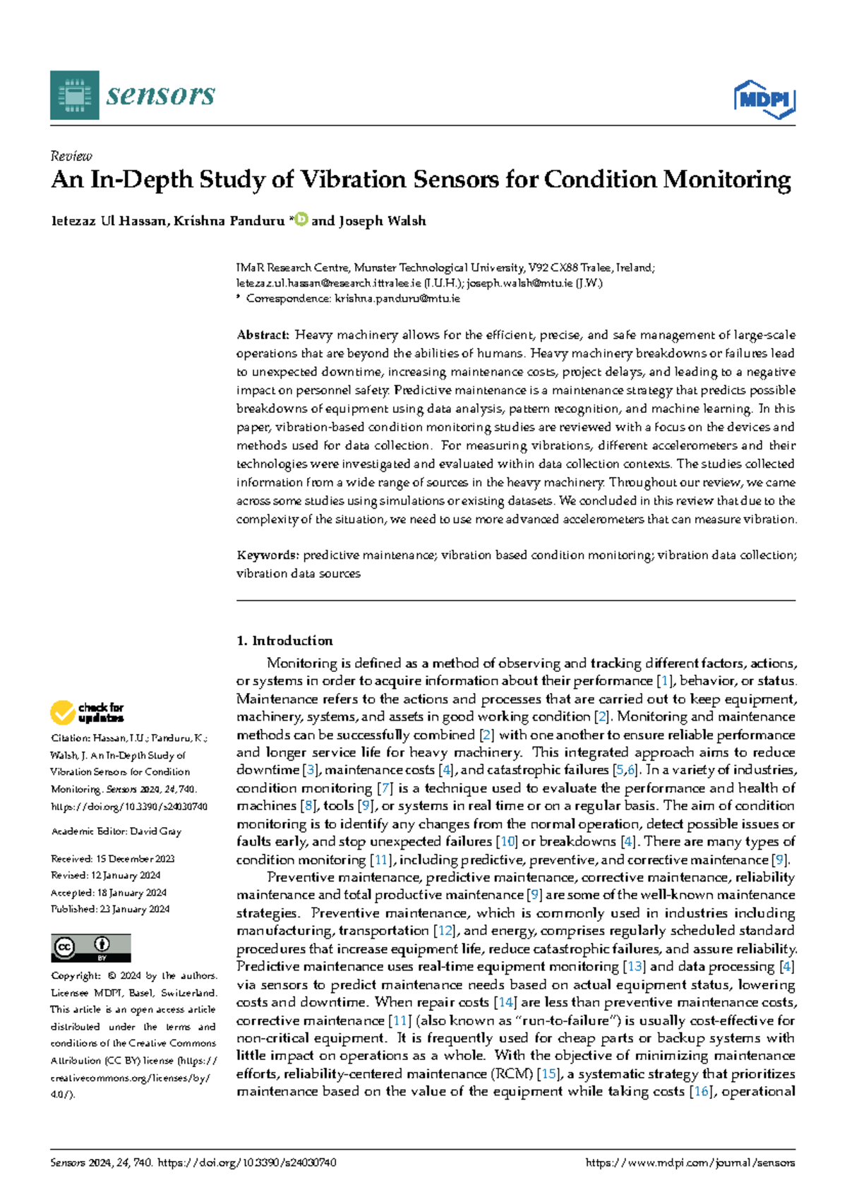 Sensors-24-00740-v2 - dfdfd - Citation: Hassan, I.; Panduru, K.; Walsh, J. An In-Depth Study of ...