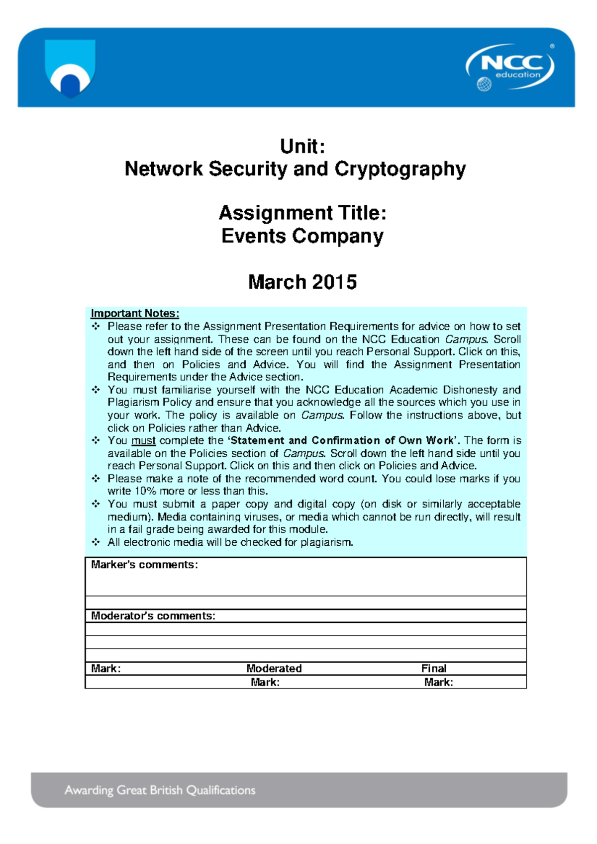 NSC March 2015 Assignment- Final - Unit: Network Security and Cryptography Assignment Title ...