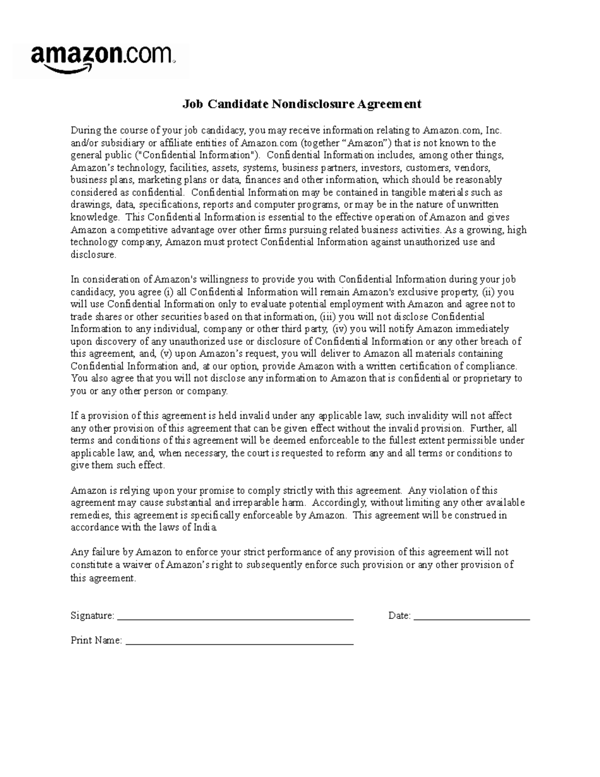 India Candidate NDA (2020) - Job Candidate Nondisclosure Agreement ...