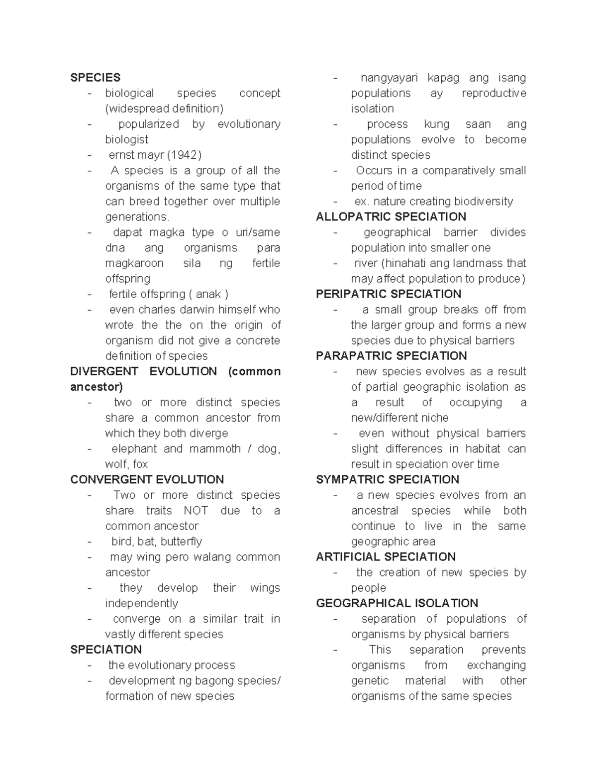 EARTH LIFE SCIENCE BIOLOGY - SPECIES biological species concept ...