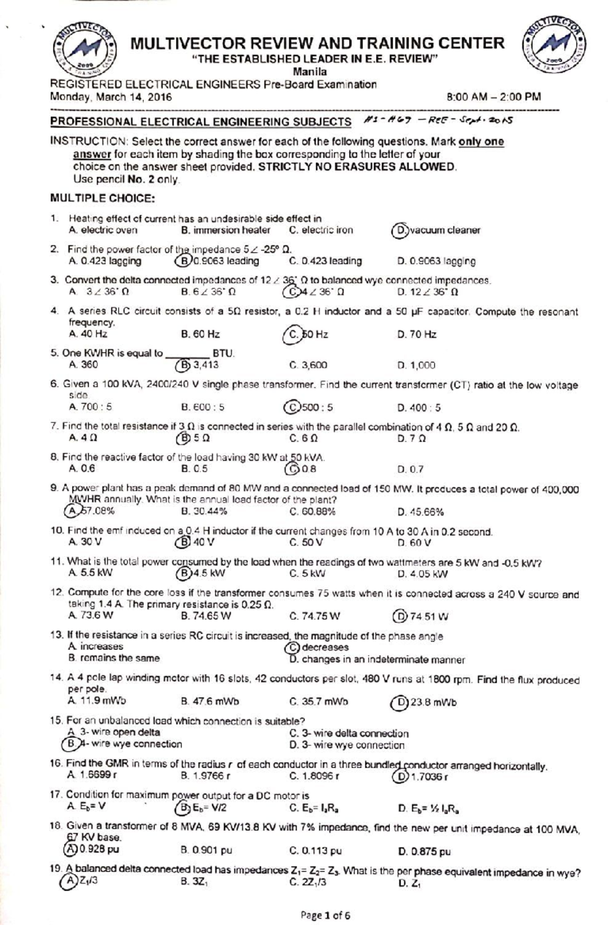 11 - EE (042016 ) - Preboard Exams - BS Electrical Engineering - Studocu