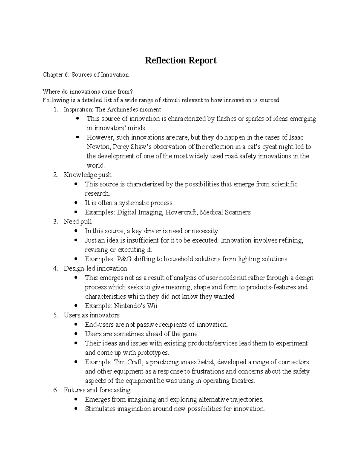 Reflection Report 6 - Sources of innovation - Reflection Report Chapter ...