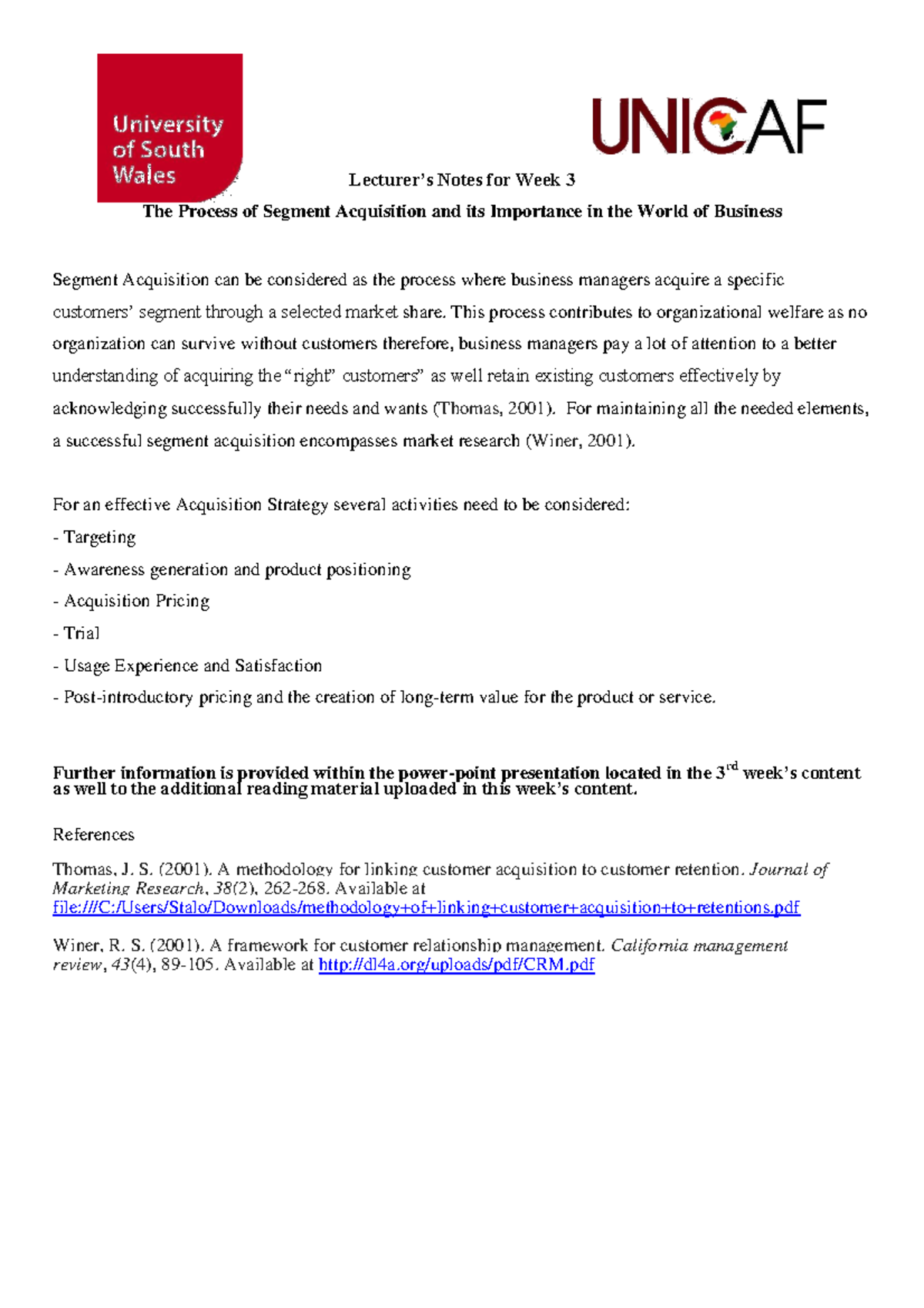 USW - The Process of Segment Acquisition and its Importance in the ...