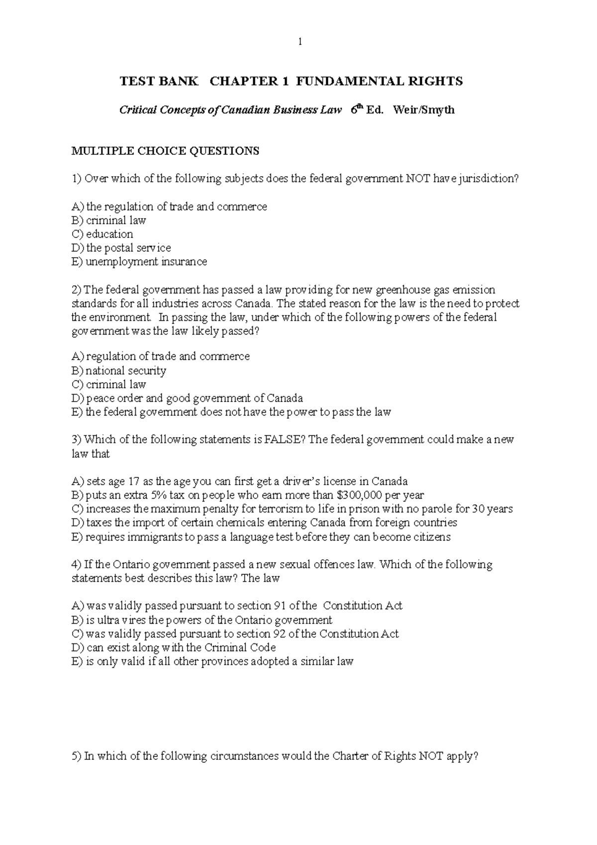 Test 1 December 2018, questions and answers - TEST BANK CHAPTER 1 ...