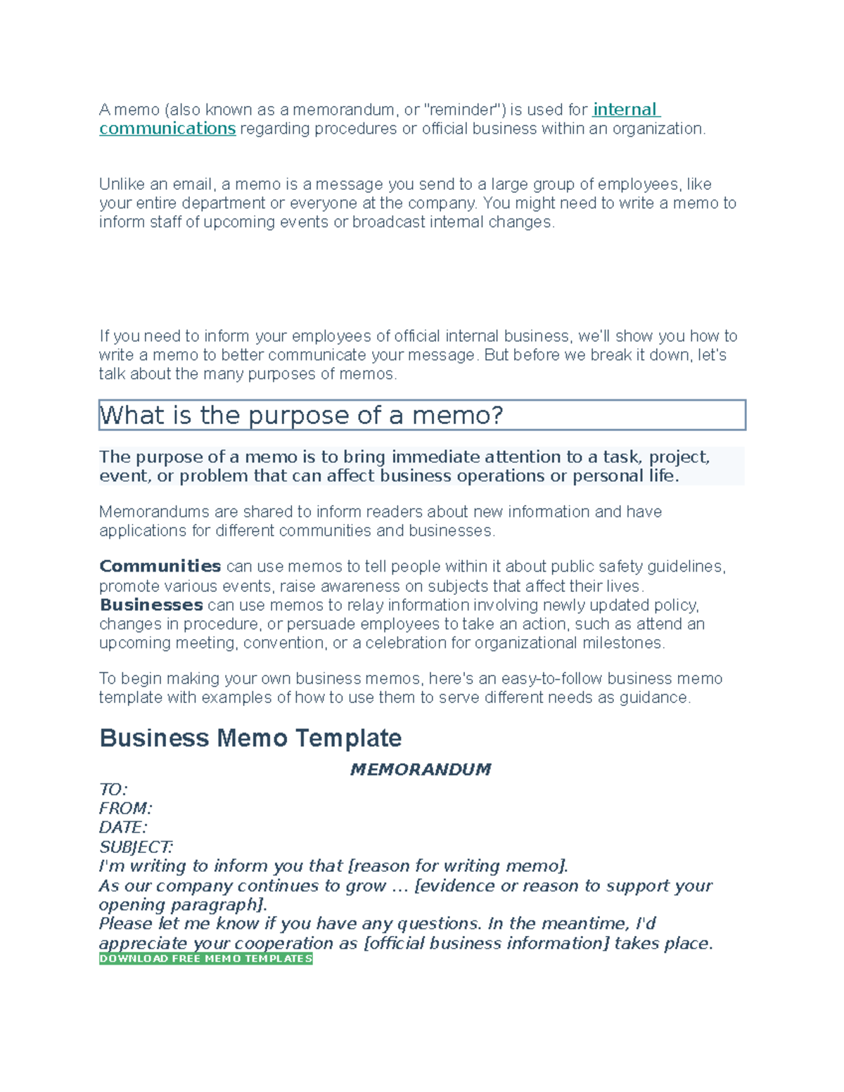 A memo - example of a memo - A memo (also known as a memorandum, or ...
