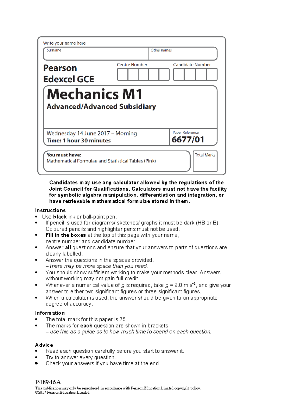 M1june2017 - jefbkn,xmn ckar - Candidates may use any calculator ...