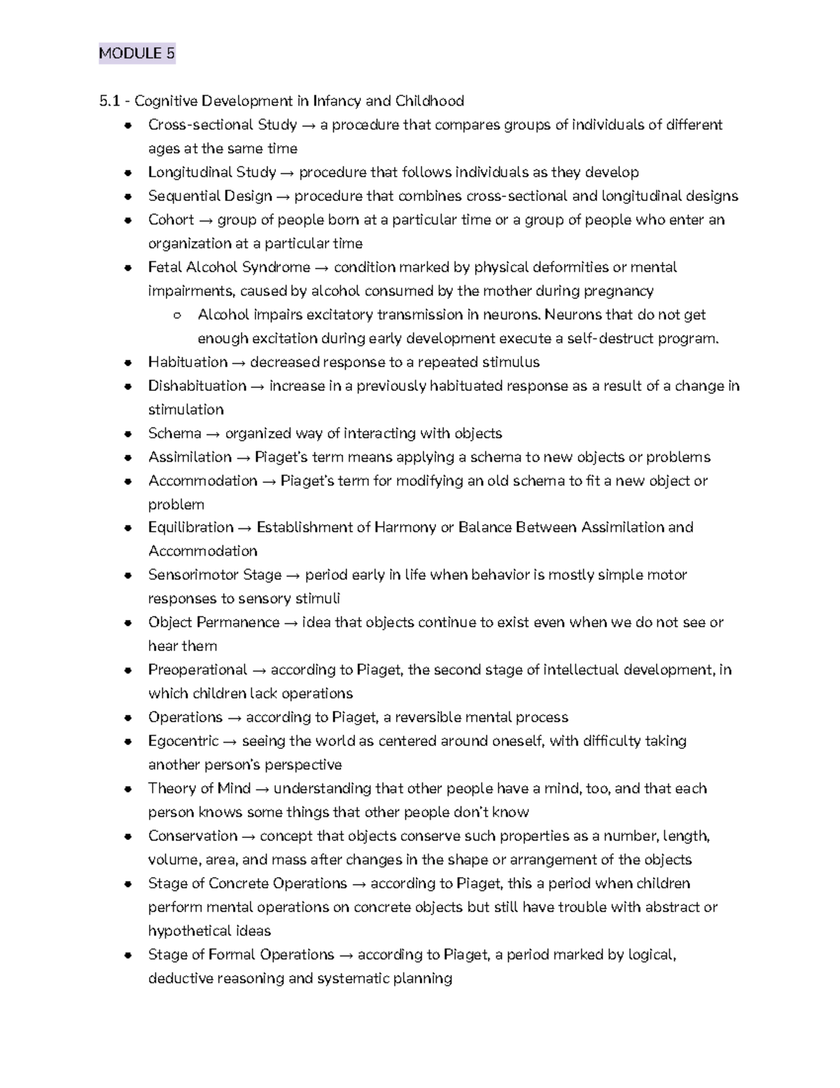Psych 1: M3 Kalat Reading Notes - MODULE 5 5 - Cognitive Development in ...