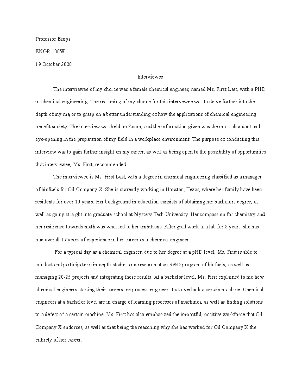Example 4 Interviewee - Professor Eisips ENGR 100W 19 October 2020 ...