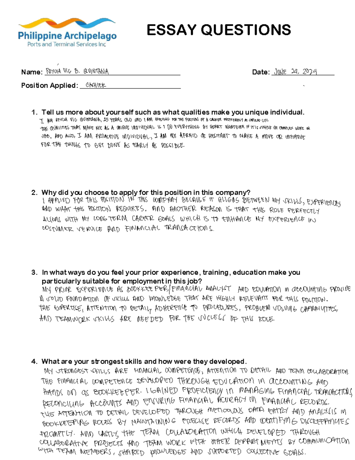 Answered - Essay Question Forms - ESSAY QUESTIONS Name