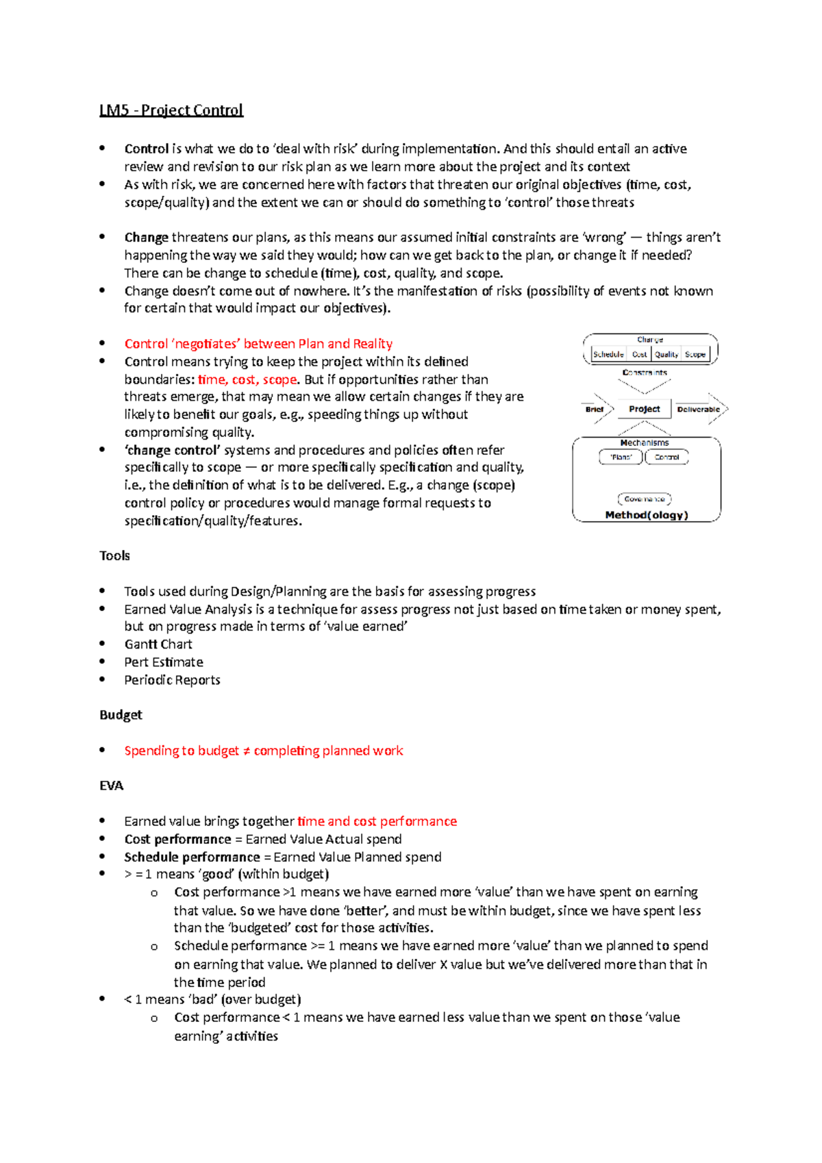 LM5 - Learning Module 5 Notes - LM5 - Project Control Control is what ...
