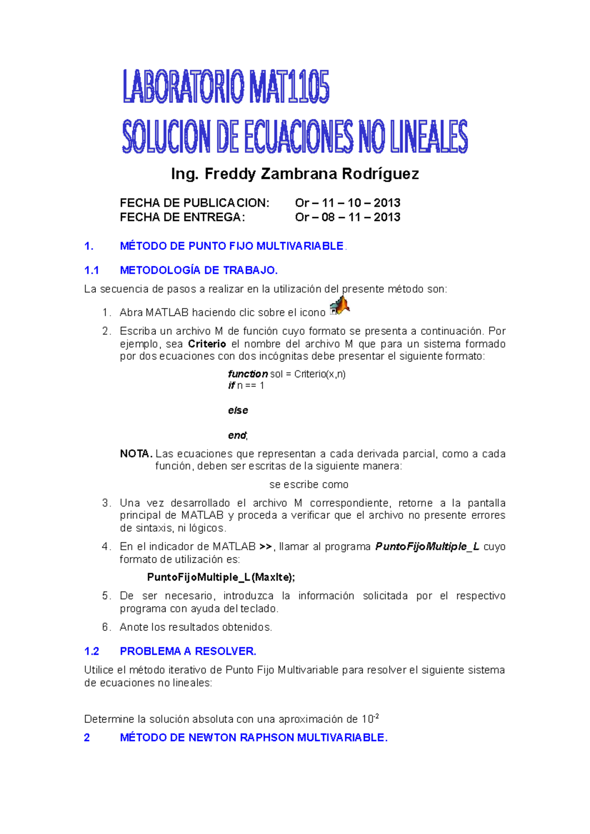 Lab 1105 III - GUIA DE LAB - Ing. Freddy Zambrana Rodríguez FECHA DE ...