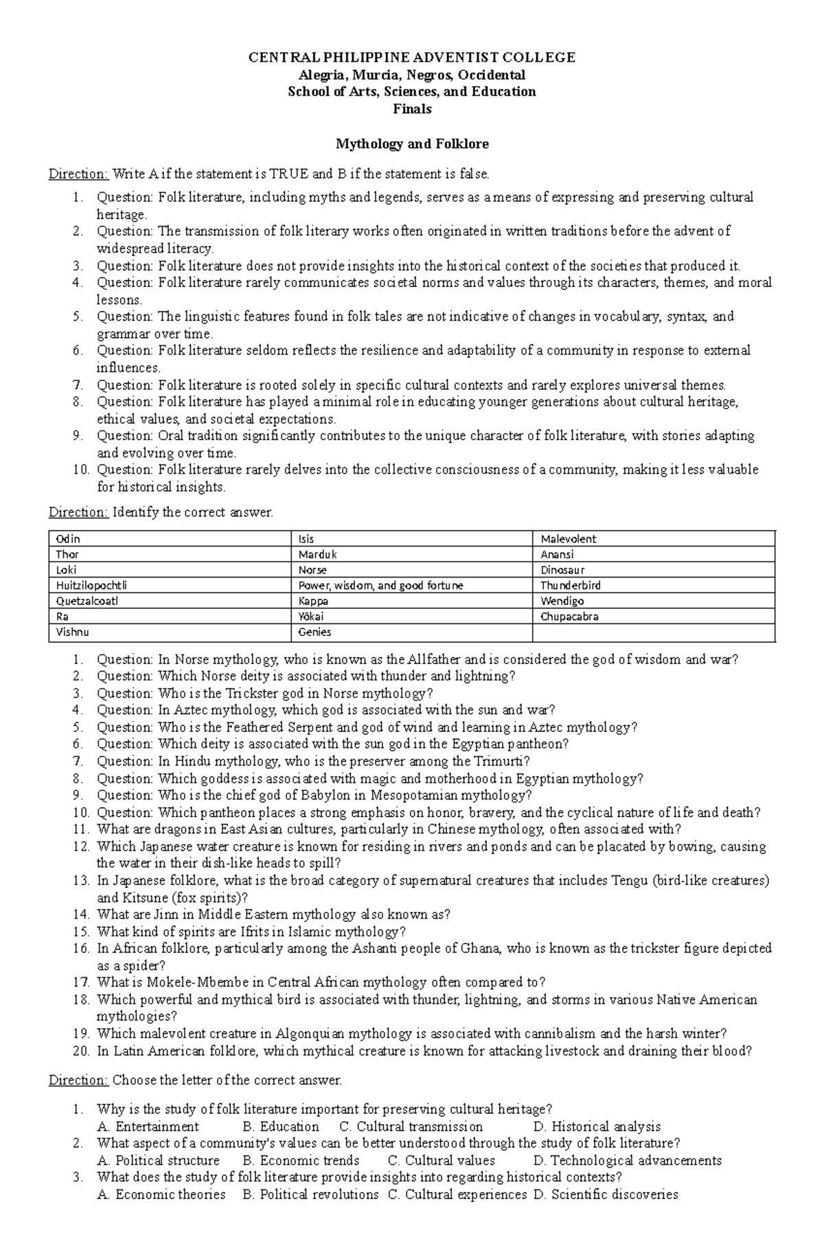 MF Finals Exam - Education is a multifaceted subject that delves into ...