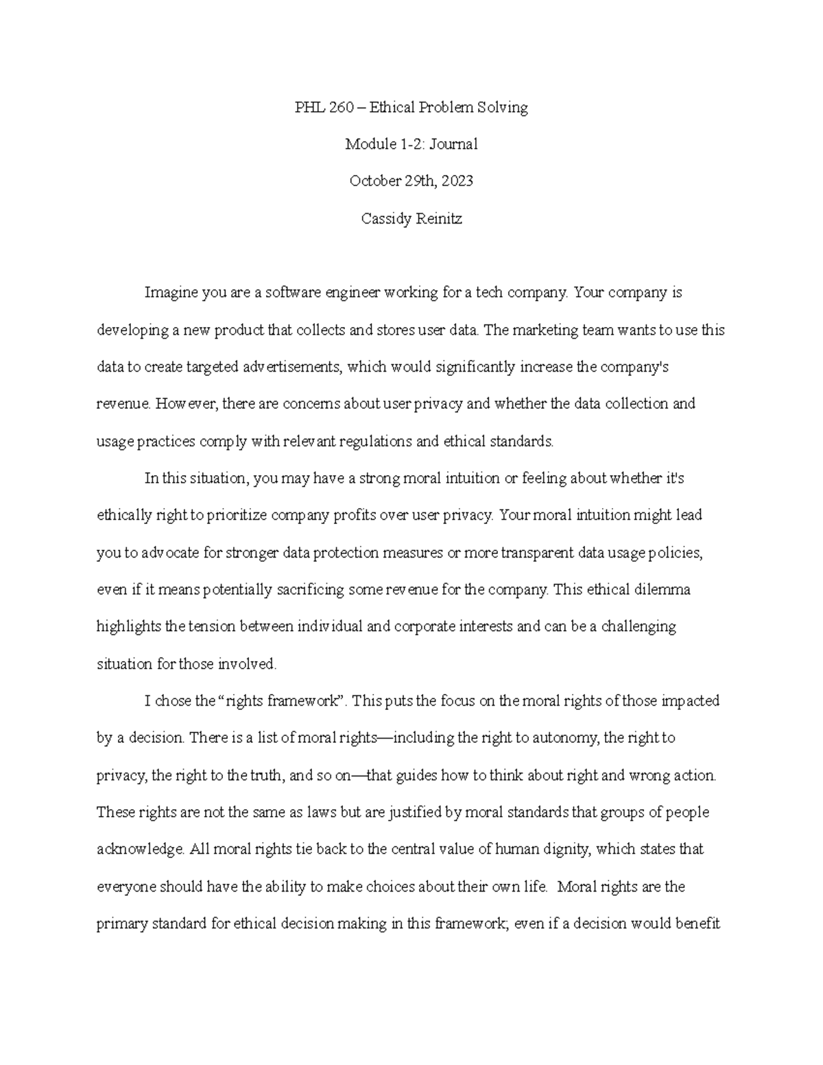 PHL 260-Ethical Problem - PHL 260 – Ethical Problem Solving Module 1-2 ...