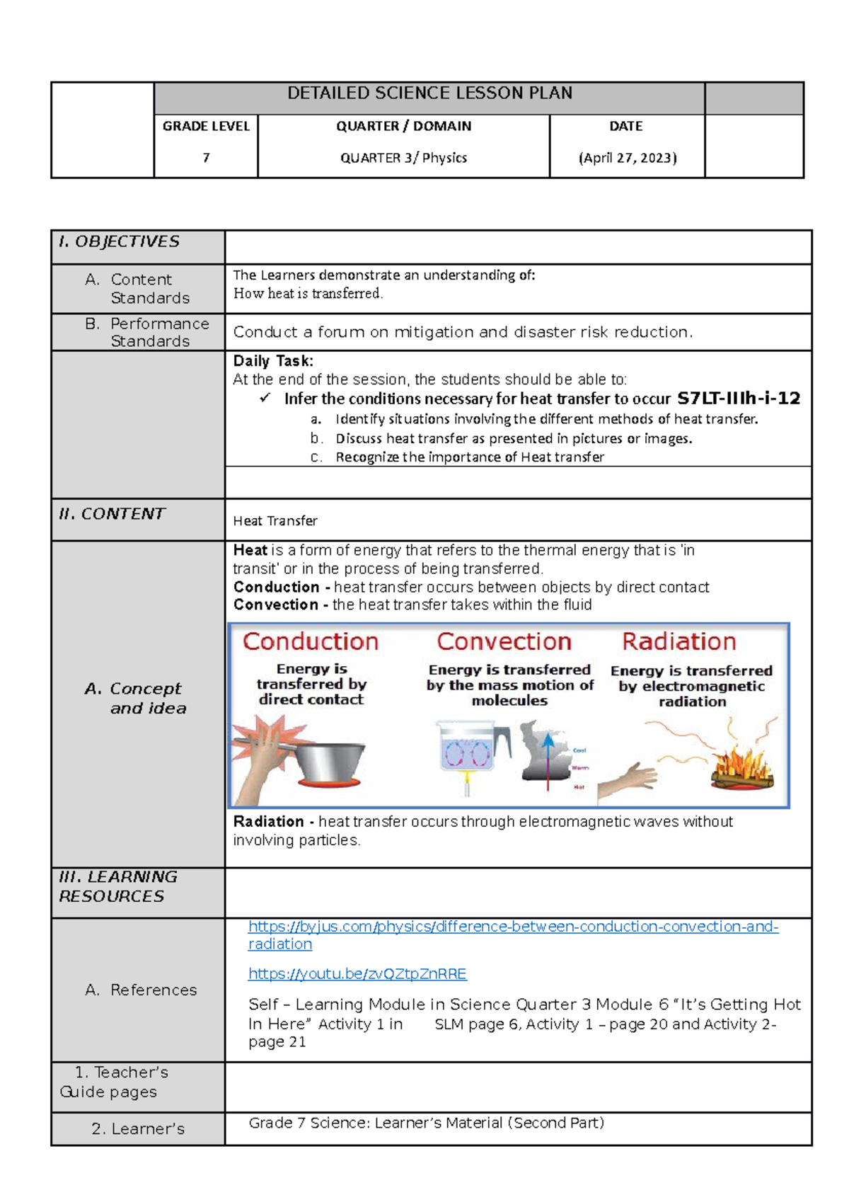 Science G7 CO 3rd - Lesson Plan - GRADE LEVEL 7 QUARTER / DOMAIN ...
