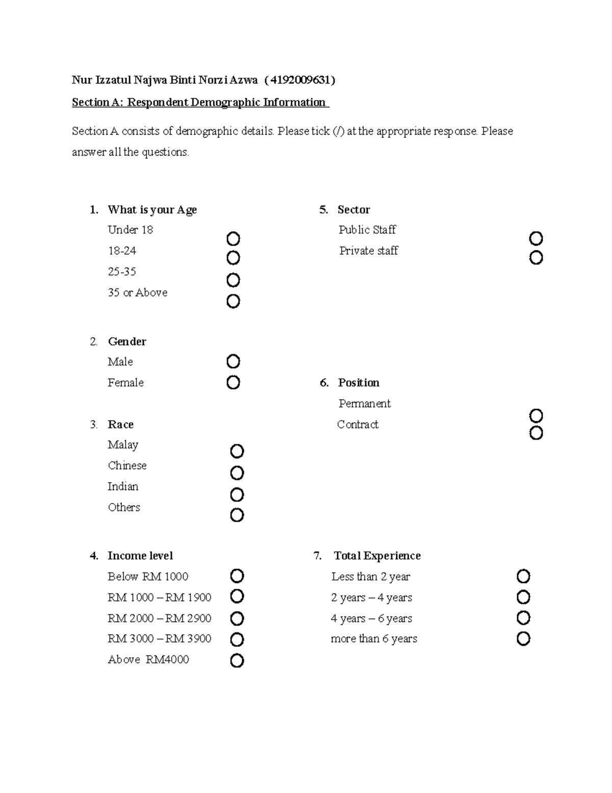 Jaja FYP Questionaire corrections - Nur Izzatul Najwa Binti Norzi Azwa ...