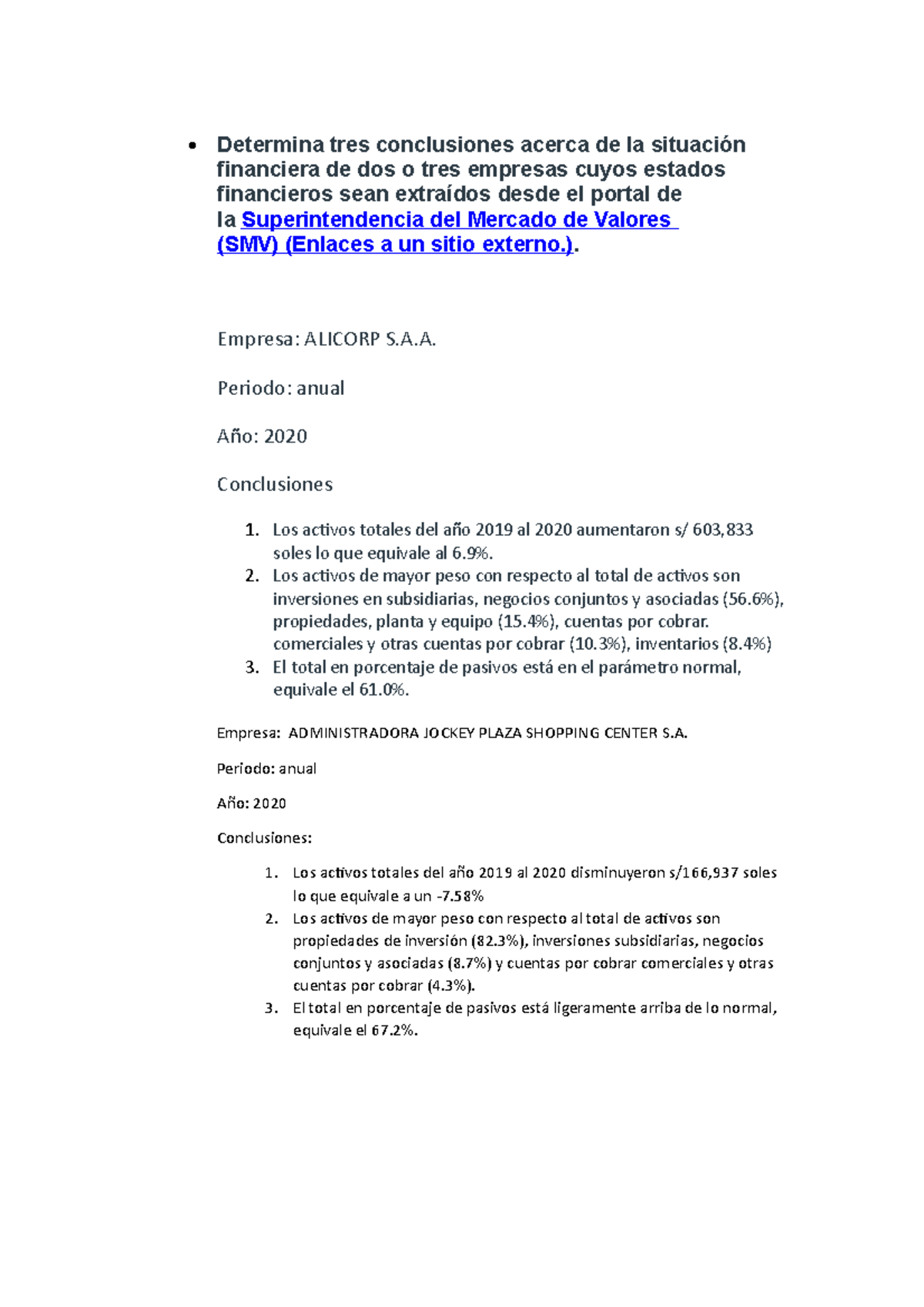 Conclusiones de empresas - Determina tres conclusiones acerca de la ...
