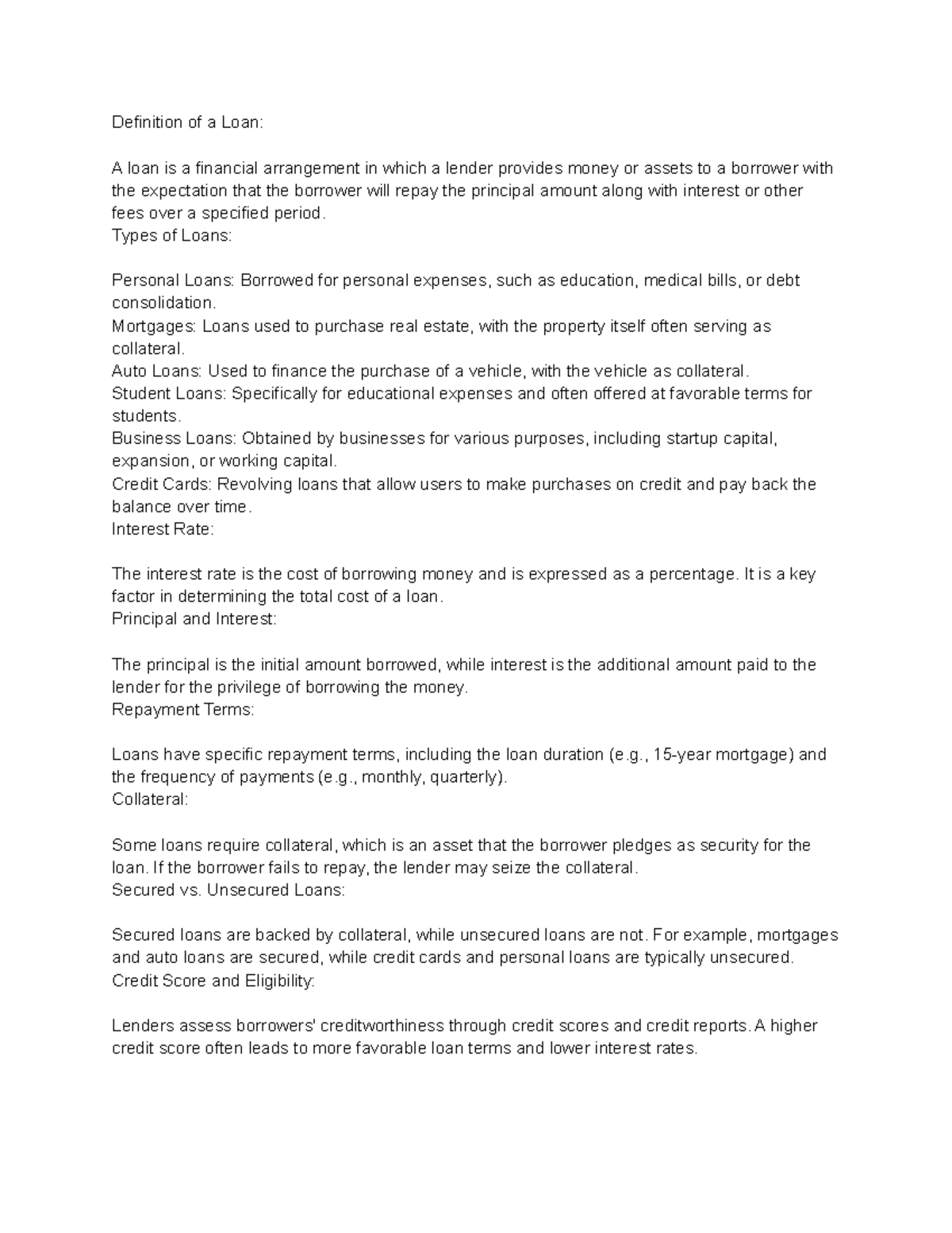 Loans - Definition of a Loan: A loan is a financial arrangement in ...