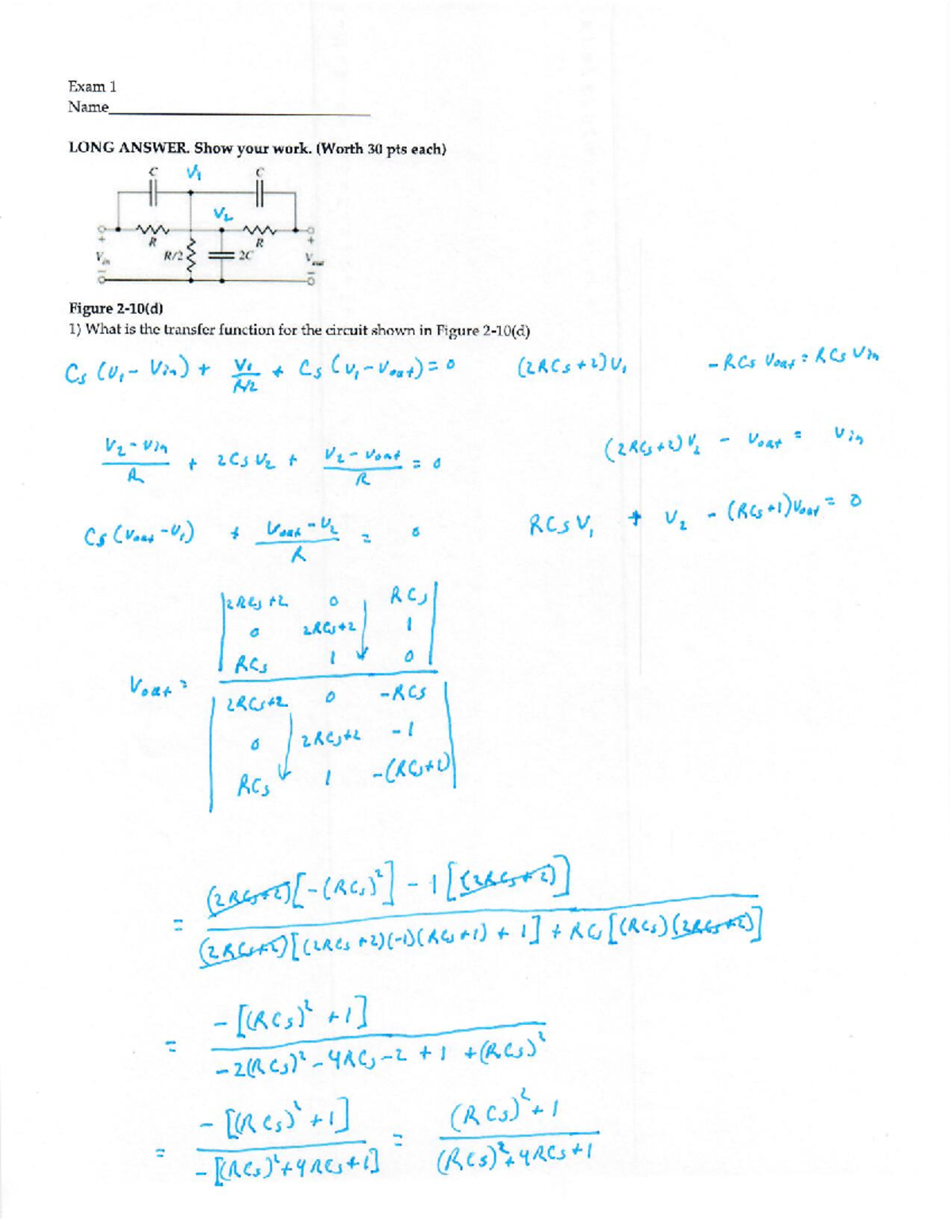 Exam 1question with answers - Exam 1 Name LONG ANSWER. Show your work ... Exam 1question with answers - Exam 1 Name LONG ANSWER. Show your work ...