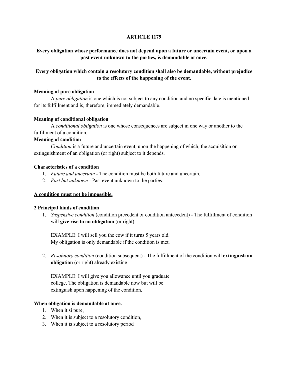 BL Article 1179-1192 - ARTICLE 1179 Every obligation whose performance ...