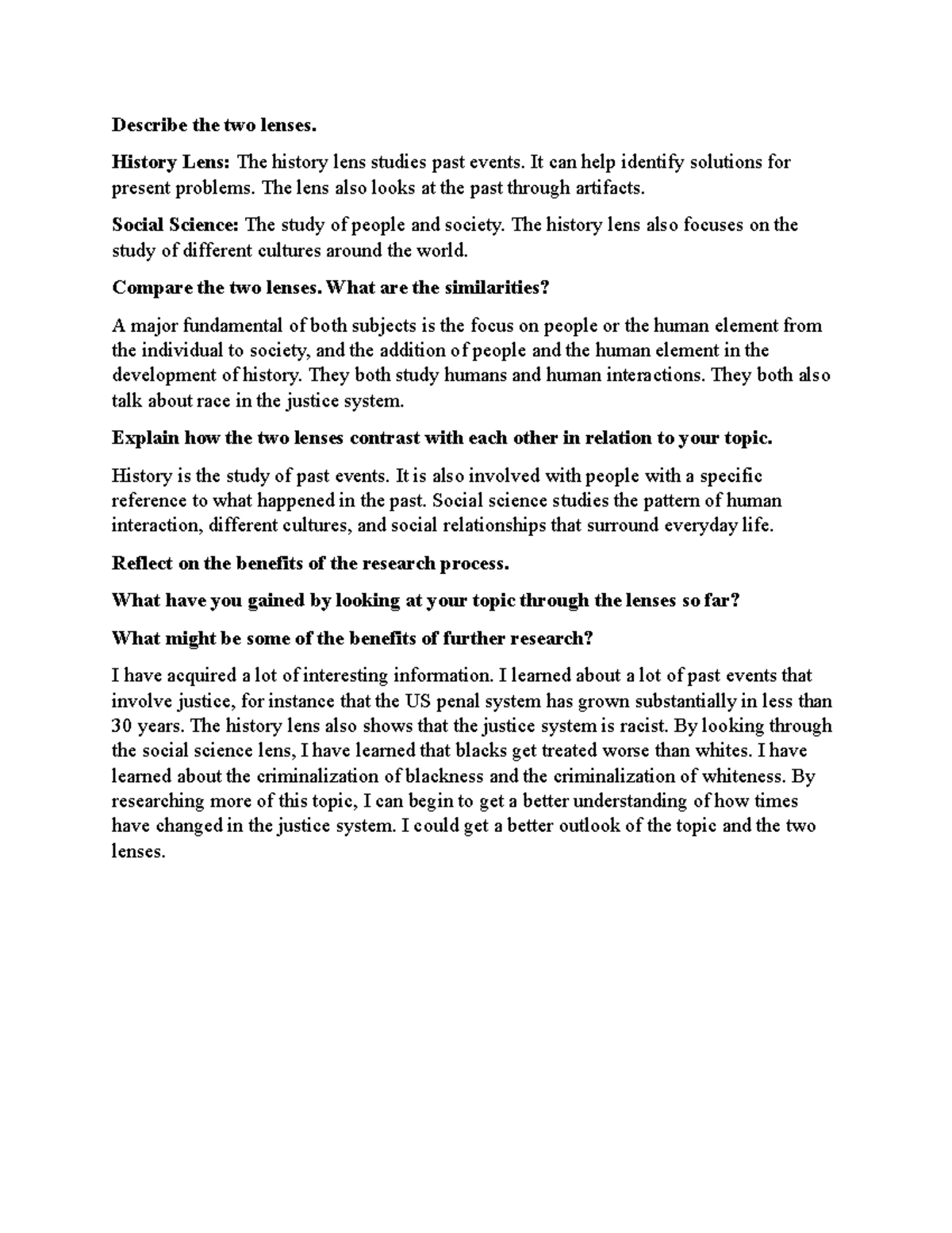 Document 21 - perspectives in liberal arts - Describe the two lenses ...