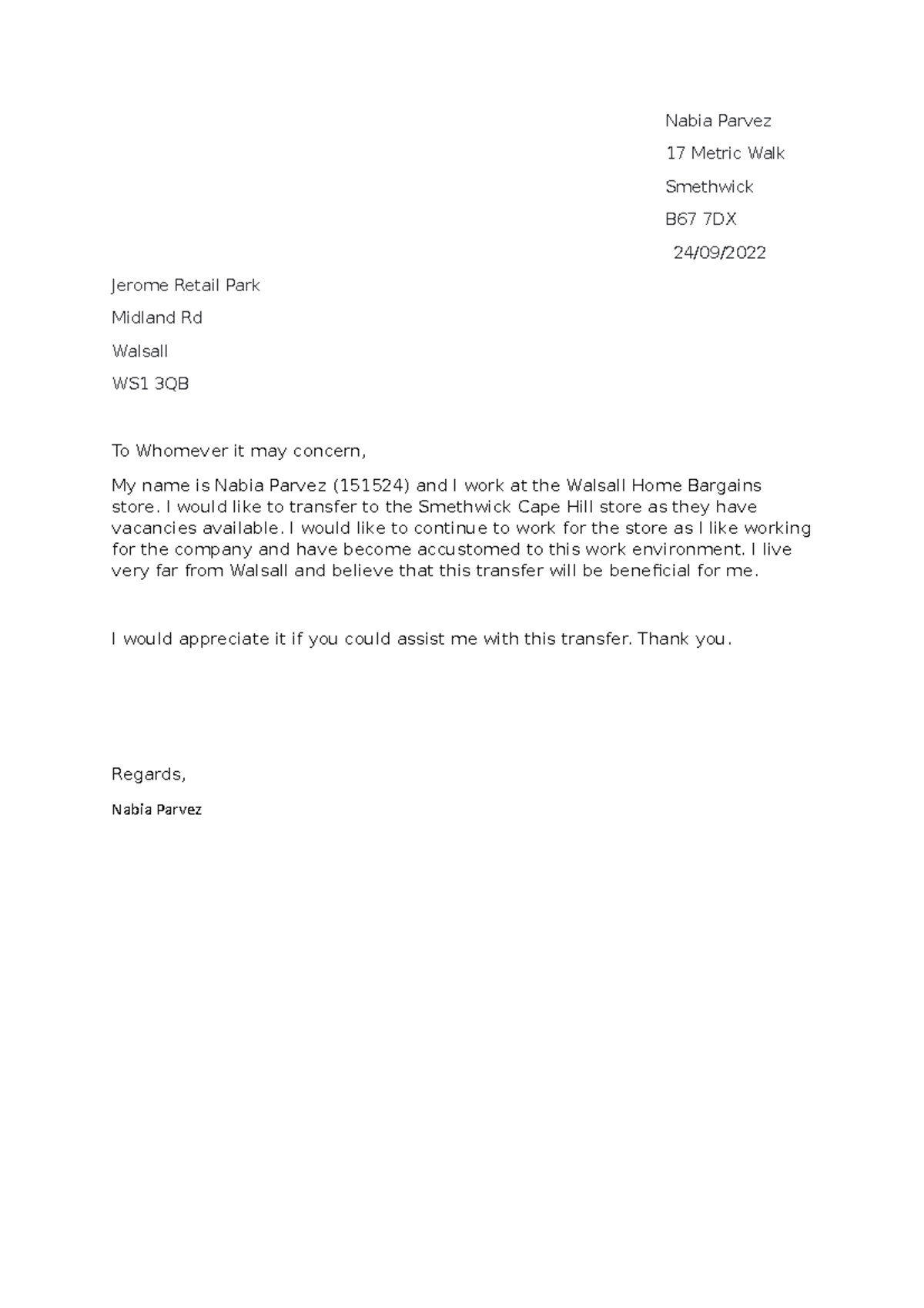 Nabia Parvez transfer - for you - Nabia Parvez 17 Metric Walk Smethwick ...