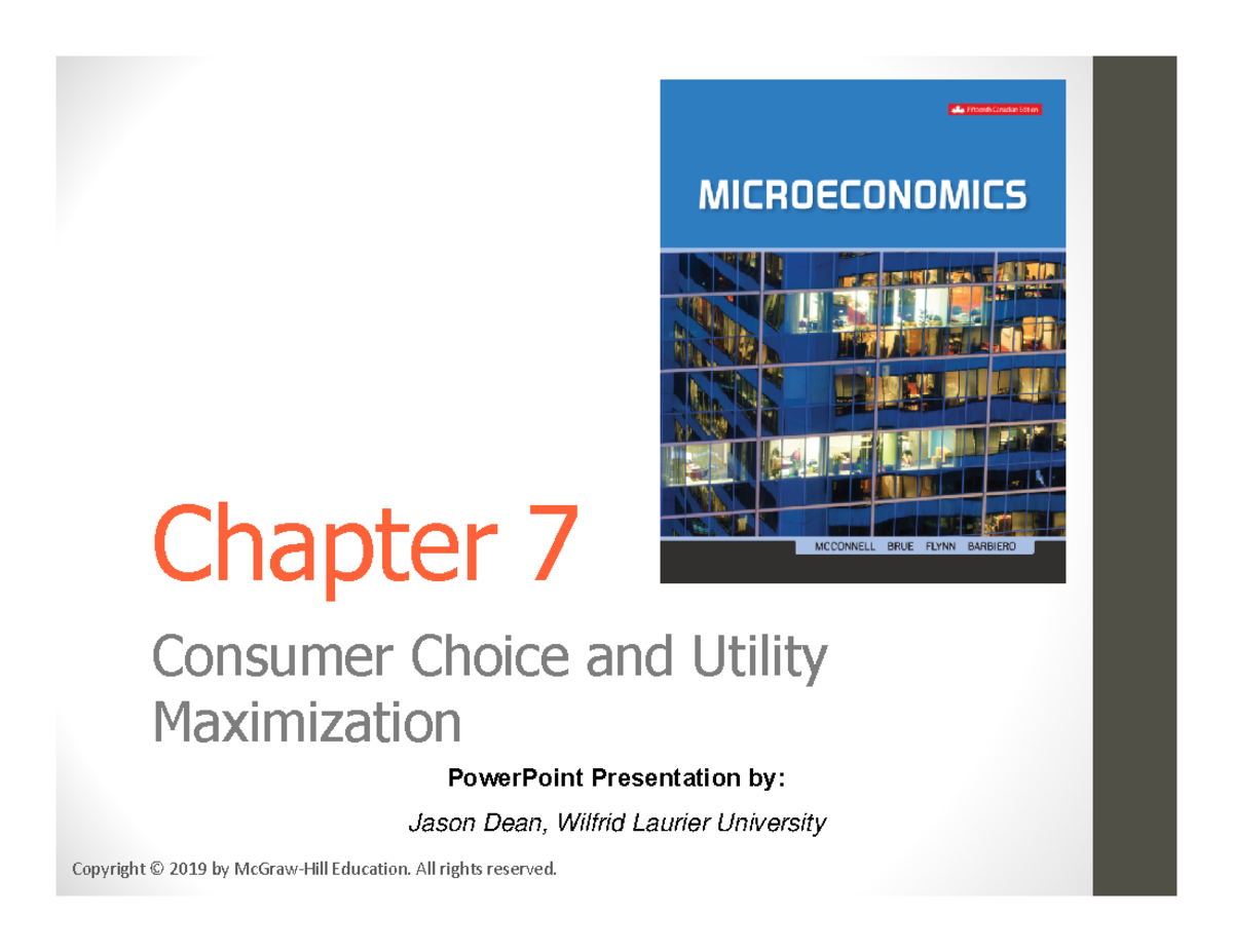 Chapter 07 - Ch. 7 ECON 100 - Chapter 7Consumer Choice and ...