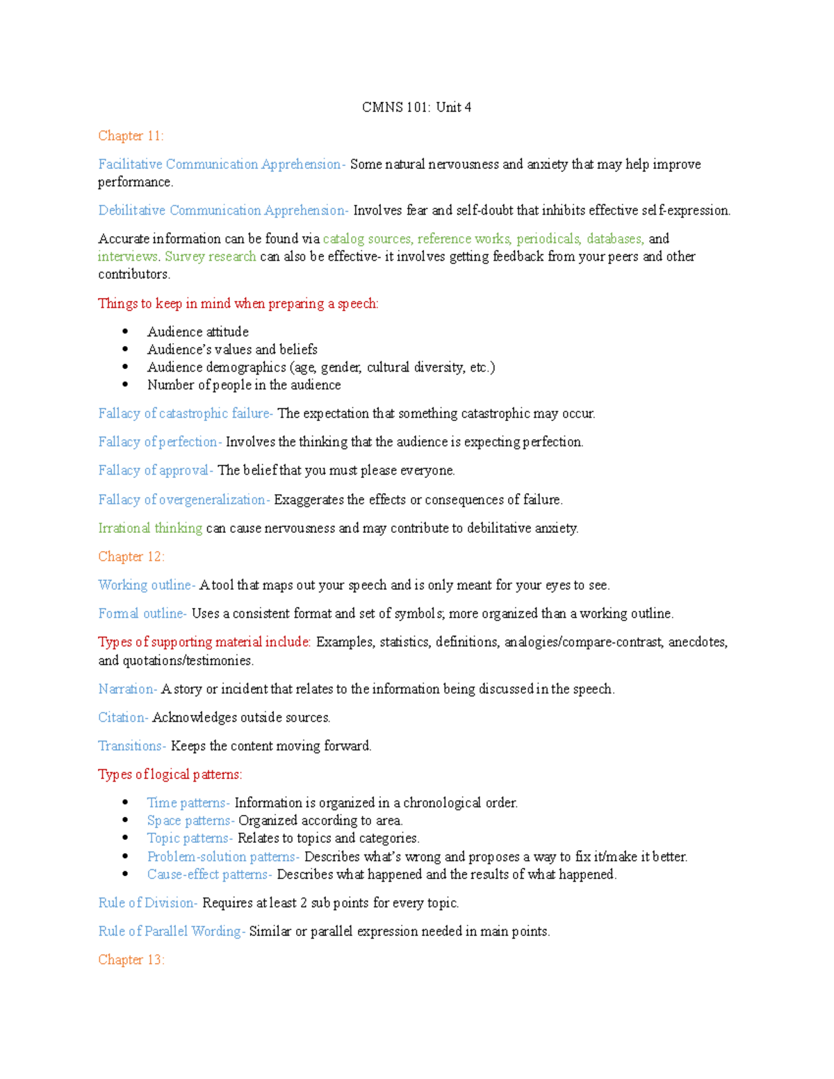 Unit 4 Cheat Sheet - CMNS 101: Unit 4 Chapter 11: Facilitative ...