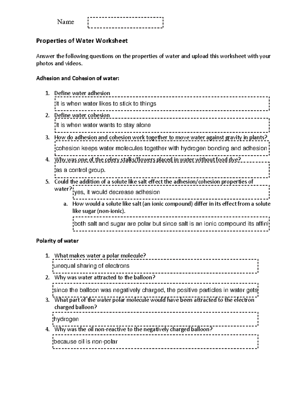 Properties of water worksheet Module 4 - Properties of Water Worksheet ...