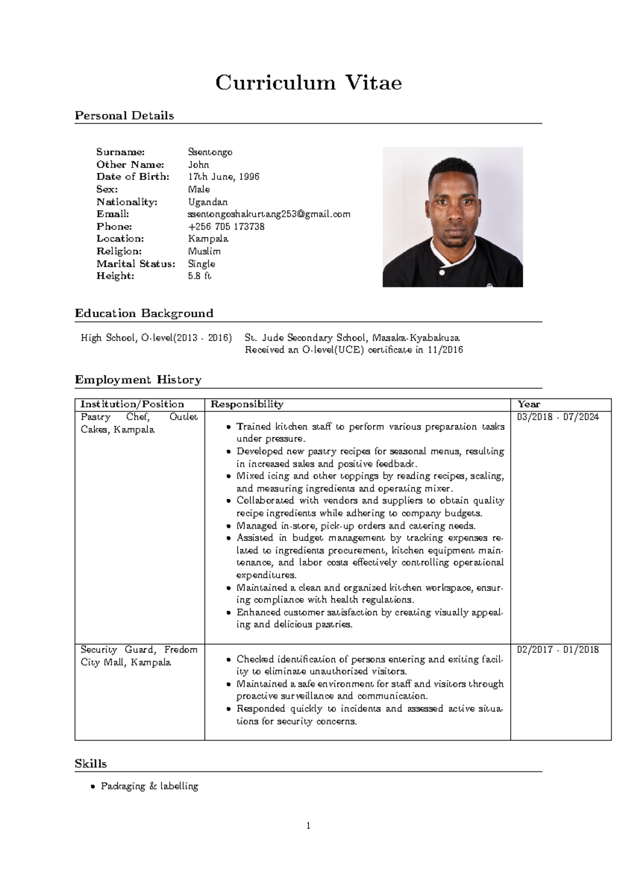 Ssentongo John CV - vaihvrohr - Curriculum Vitae Personal Details ...