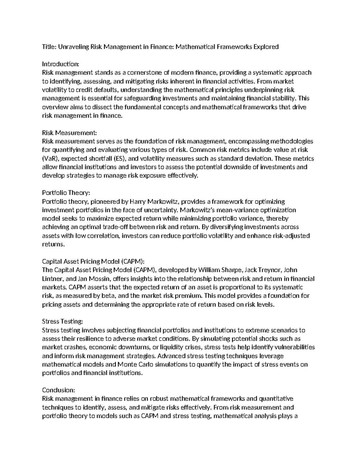 ENG107 - lecture notes - Title: Unraveling Risk Management in Finance ...