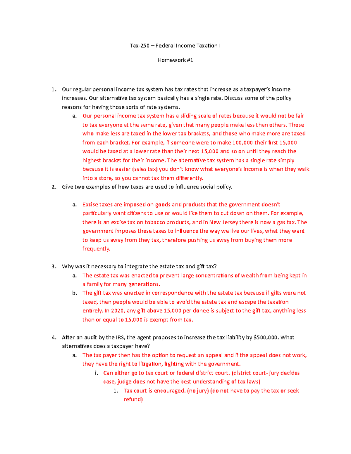 Tax HW 1 - tax homework - Tax-250 – Federal Income Taxation I Homework ...