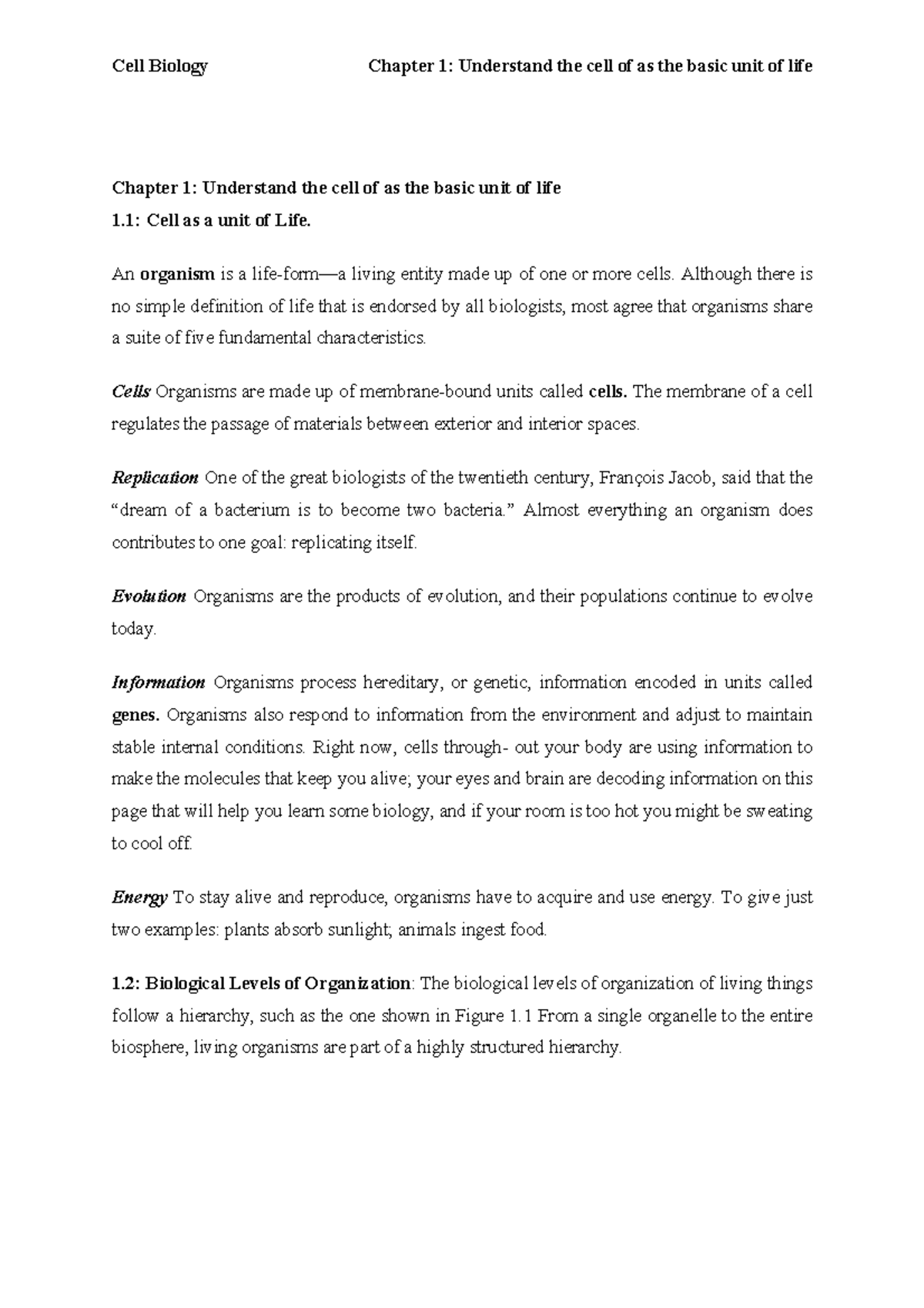 BIO101 Lecture Note - IT IS GOOD FOR LECTURING - Chapter 1: Understand ...