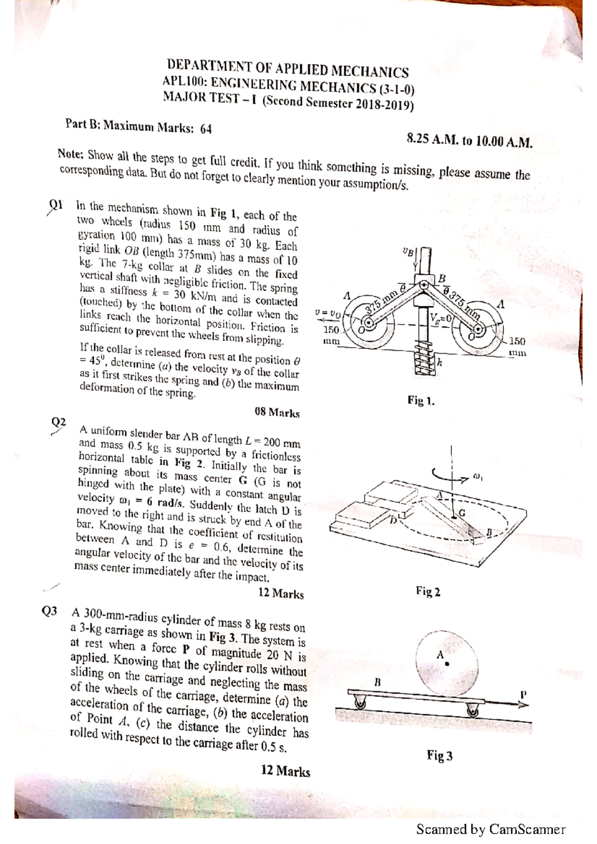 APL100 Major 2018-19 Sem2-2 - Engineering Mechanics - Scanned by ...