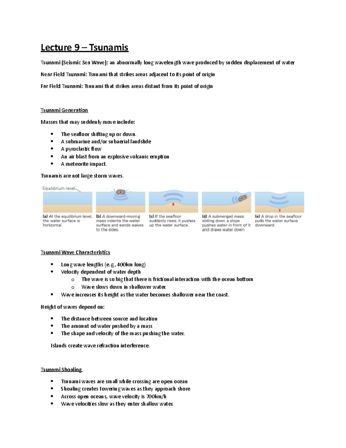 Lecture 9 – Tsunamis - notes - Lecture 9 – Tsunamis Tsunami (Seismic ...