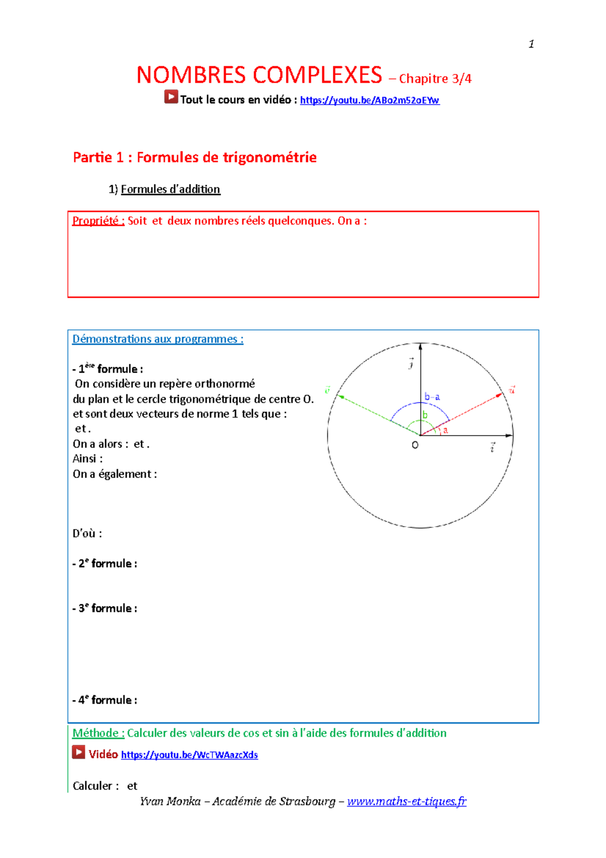 20NC3 - NOMBRES COMPLEXES - NOMBRES COMPLEXES – Chapitre 3/ Tout le cours en vidéo : - Studocu