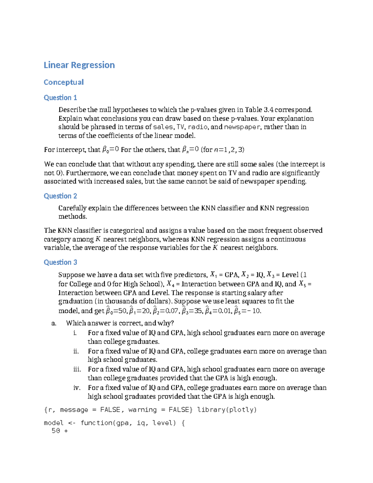 Linear Regression - Linear Regression Conceptual Question 1 Describe the null hypotheses to ...