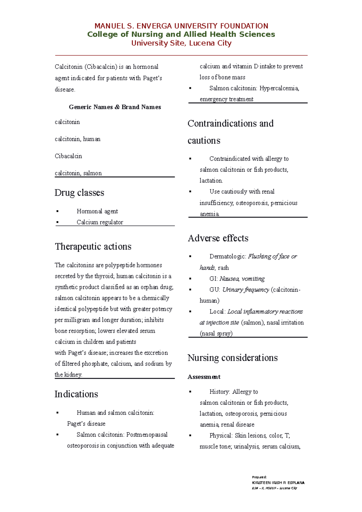 Calcitonin - DRUG Study - MANUEL S. ENVERGA UNIVERSITY FOUNDATION ...