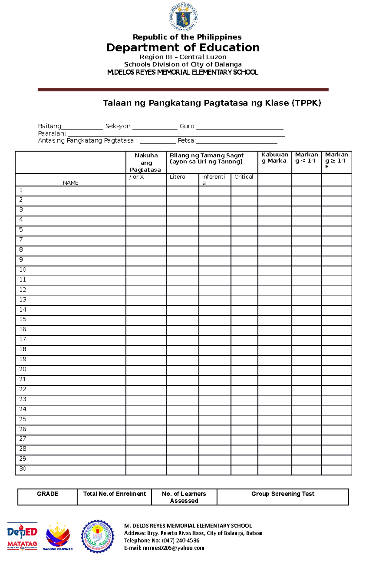 GST-FORM-PHIL-IRI-2023 - Department of Education Region III – Central ...