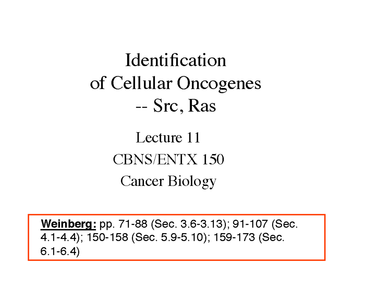 L11 CB14 - Dr. Sladek - Identification of Cellular Oncogenes - Src, Ras ...