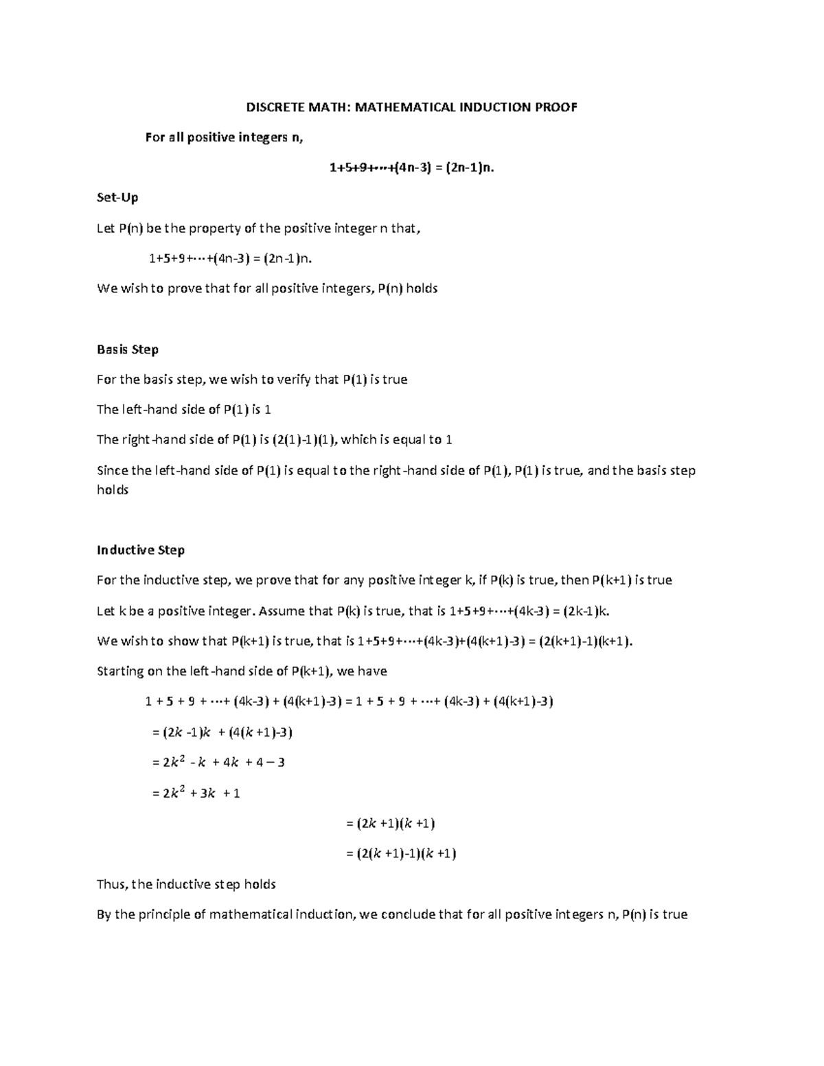 Discrete MATH; Mathematical Induction Proof - DISCRETE MATH: MATHEMATICAL INDUCTION PROOF For ...