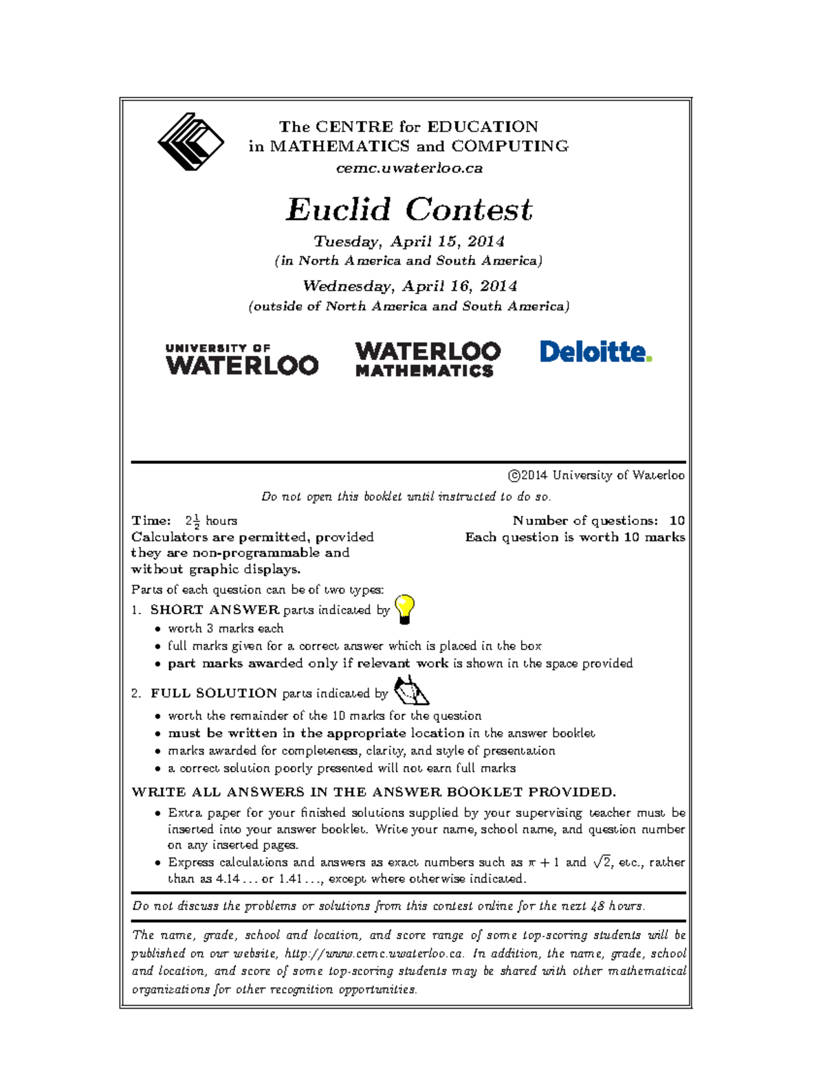 2014 MATH135 ASSIGNMENT - The CENTRE for EDUCATION in MATHEMATICS and ...