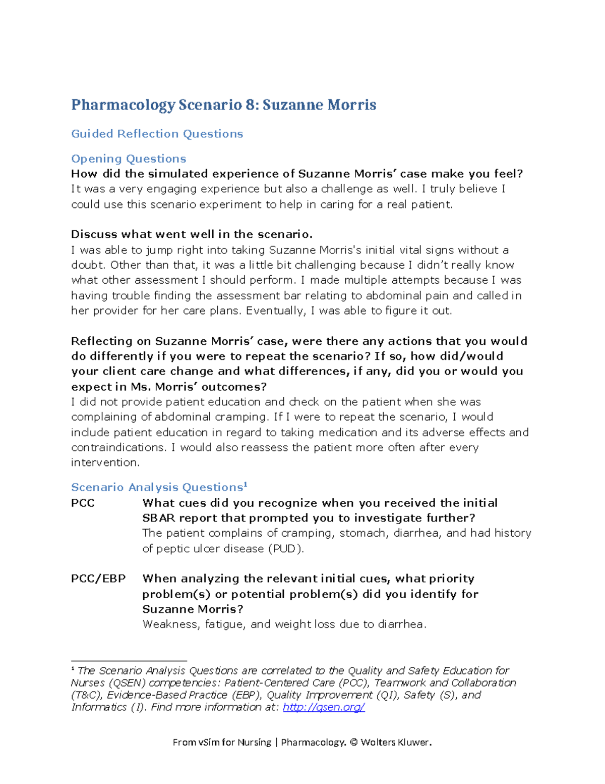 Suzanne Morris Guided Reflection Questions - Pharmacology Scenario 8 ...